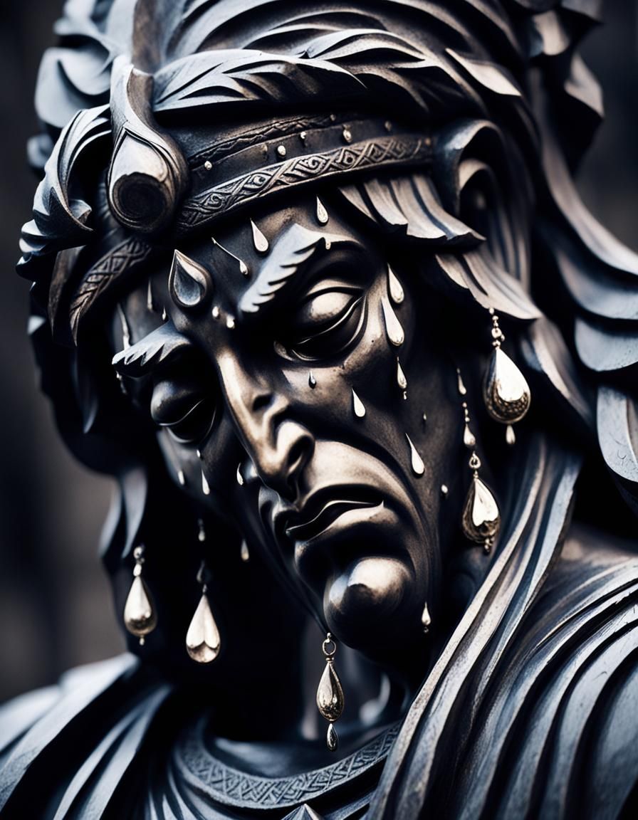 Dark Sinister Fantasy Sad Greek Statue Gothic Teardrops on Face - AI ...