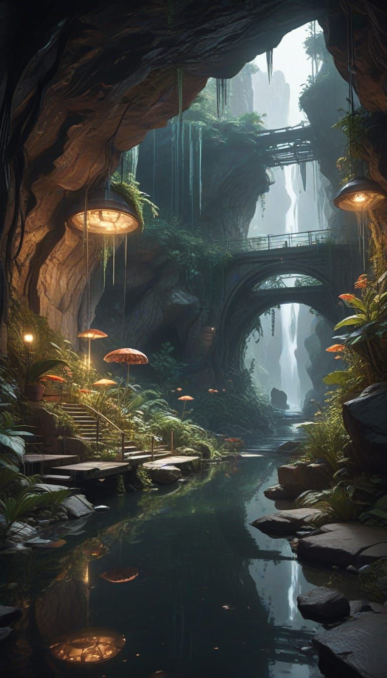 The Solarpunk Cavern Settlement - Solarpunk Crystal Cave Hav...