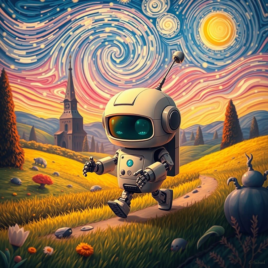 Adorably Sweet Surreal Cute Van Gogh Style Robot!!