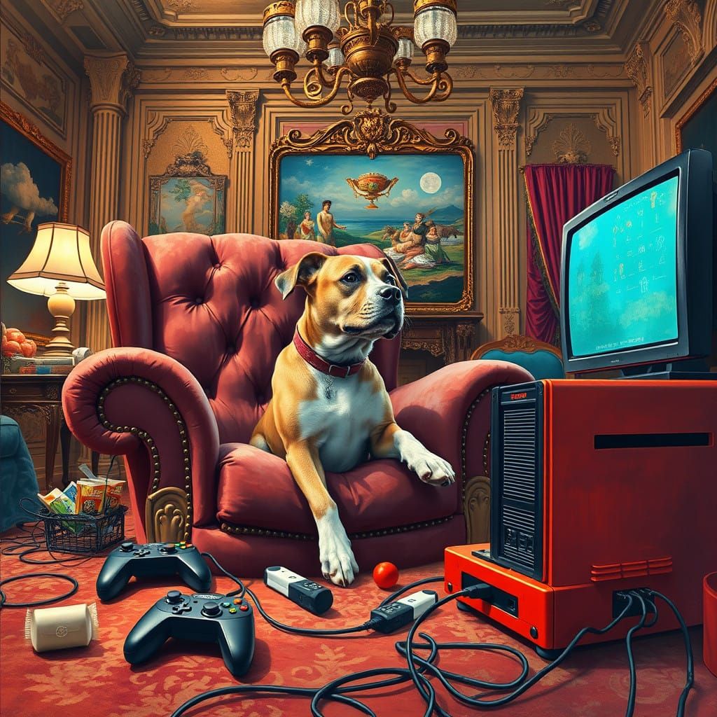 Dog playing video games - Canine Console Connoisseur in Opu...
