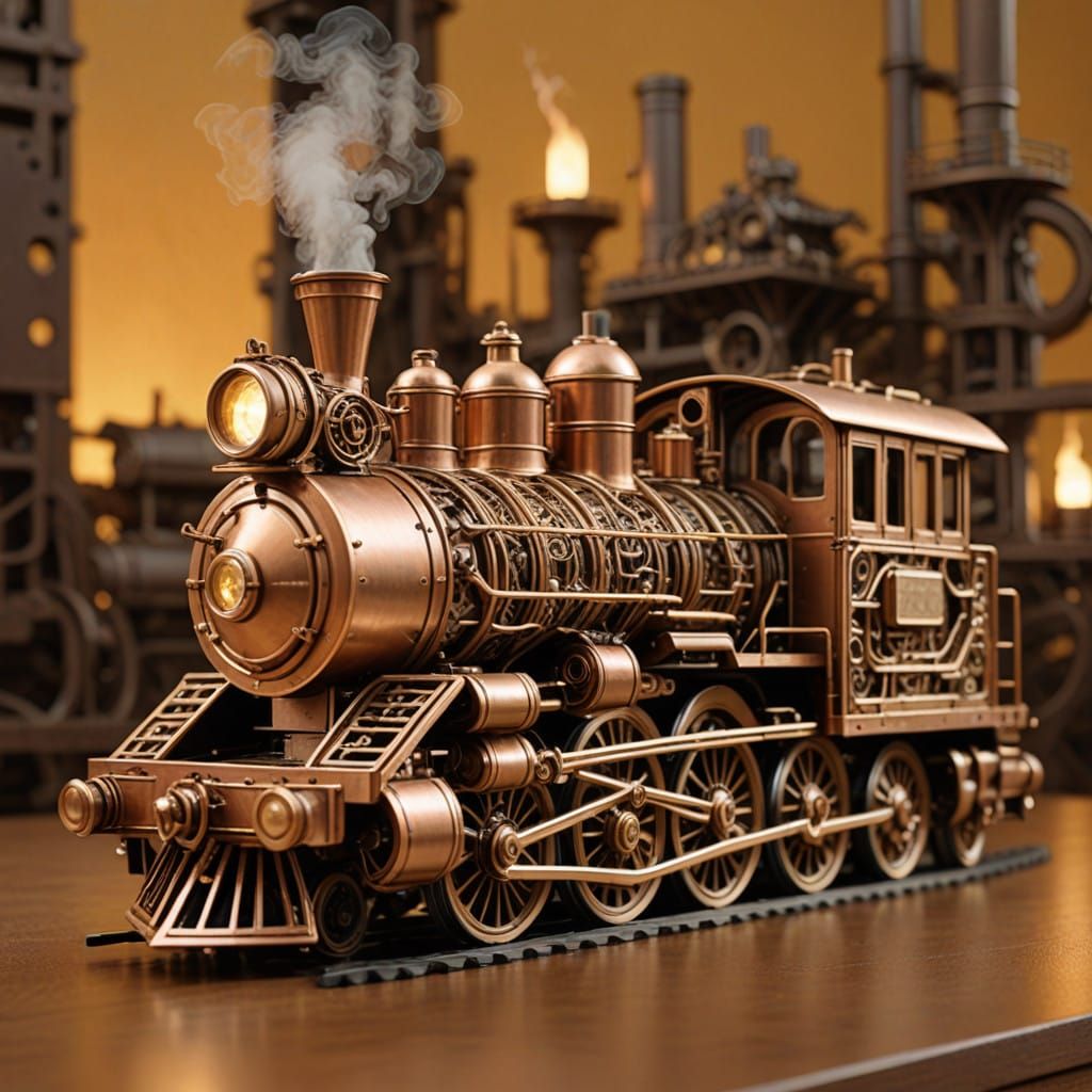 Copper Train - Whimsical Copper Paperclip Locomotive in Vint...