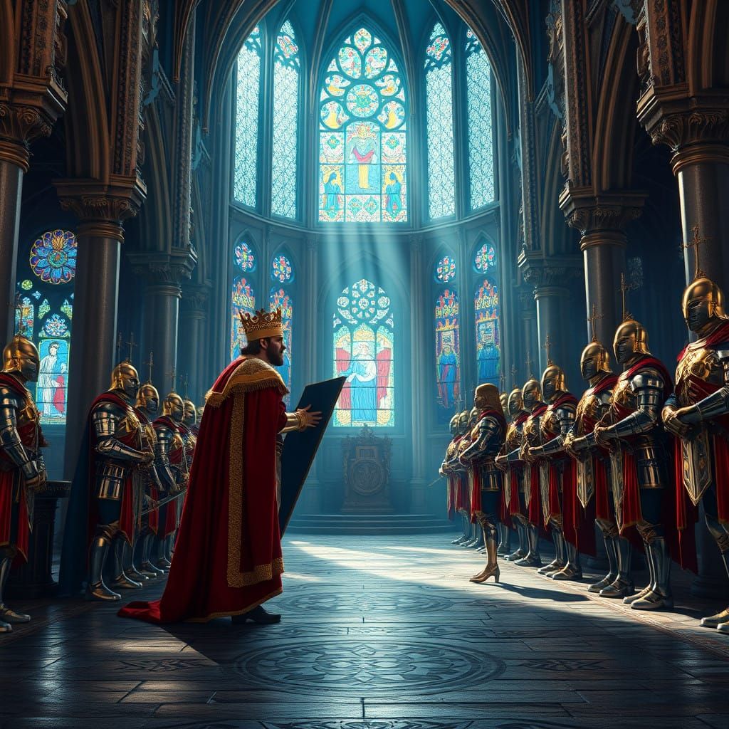 King Honours Knight in Chapel with Regal Splendor - AI Art