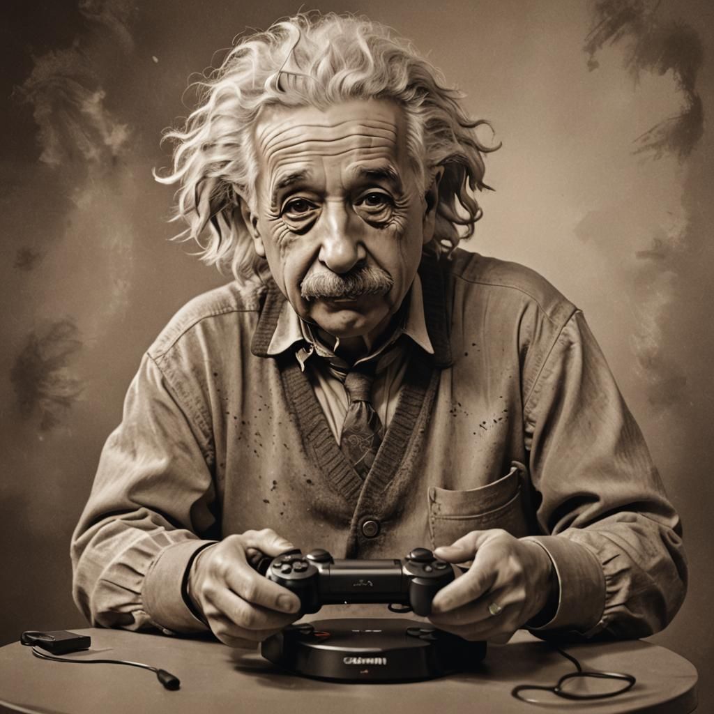 Albert Einstein playing on a playstation - AI Generated Artwork ...