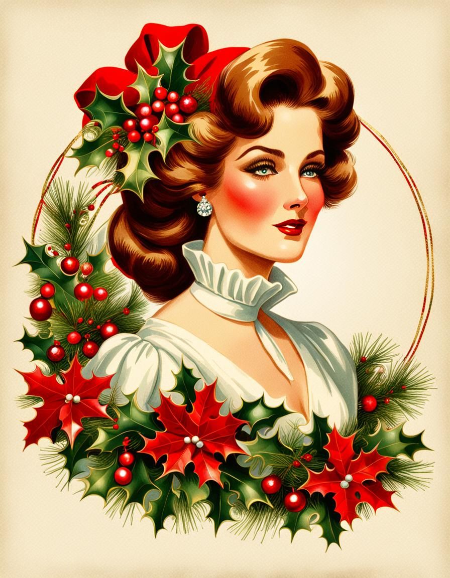 Beautiful Christmas Lady, vintage illustration, 1980’s - AI Generated ...