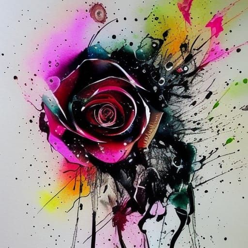 Black rose watercolour painting in the style of Carne Griffiths ...