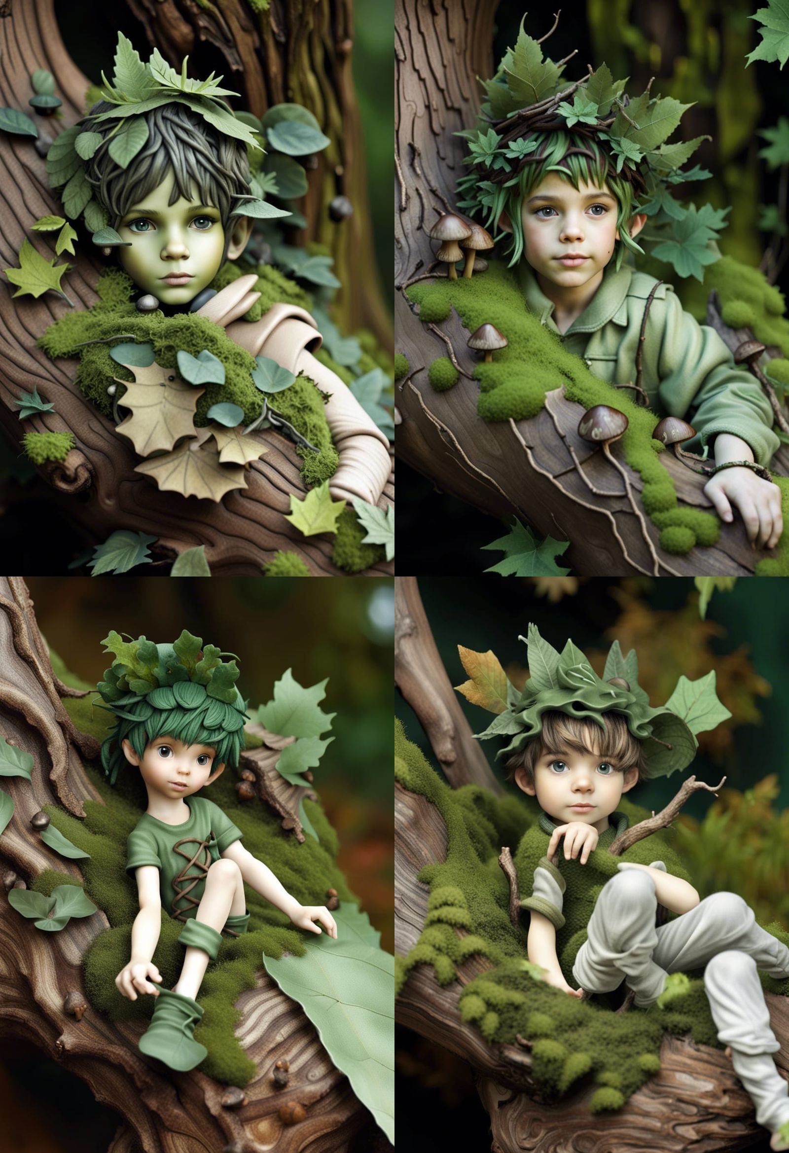 A beautiful realistic boy forest pixie with real twigs for hair and ...