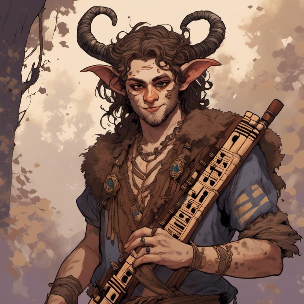 D&D male satyr bard with a pan flute and medieval-style clothes, 4k ...