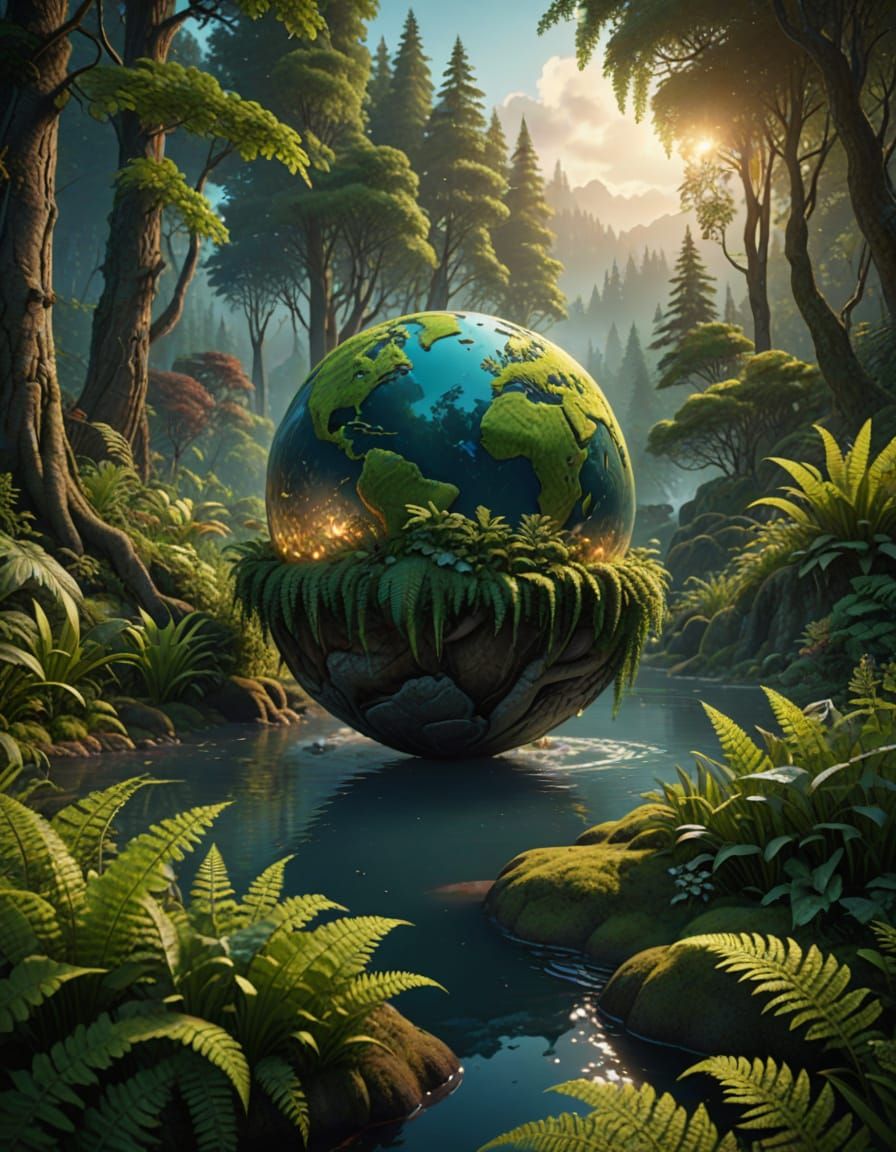 Whimsical Earth Day Scene in a Thomas Kinkade-Insp... - AI Art