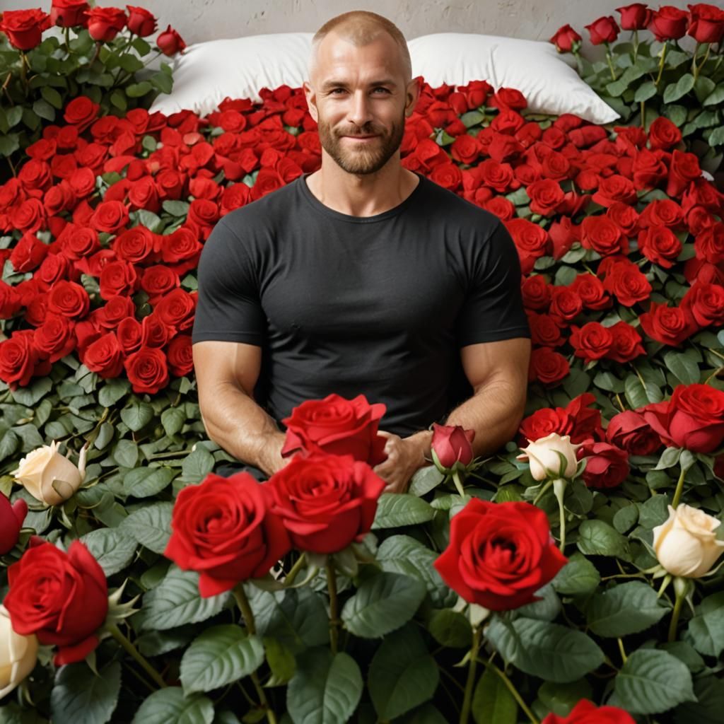 Handsome man with roses - AI Generated Artwork - NightCafe Creator