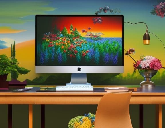 Computer on a desk with flowers growing out of it, pop surrealism by ...
