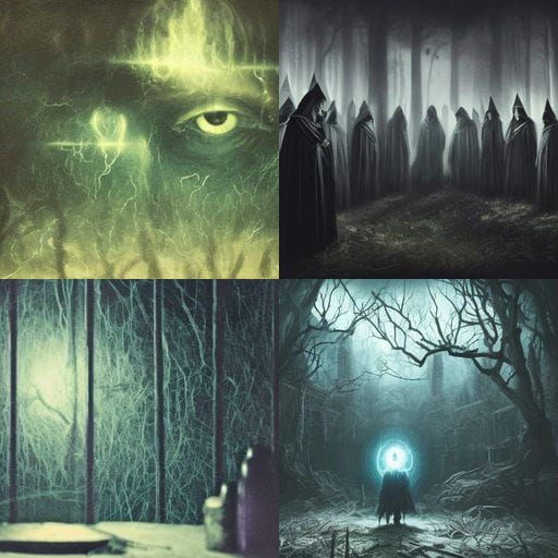 Surreal Dark Seance with Wizard Orbs in Old VHS Ef... - AI Art