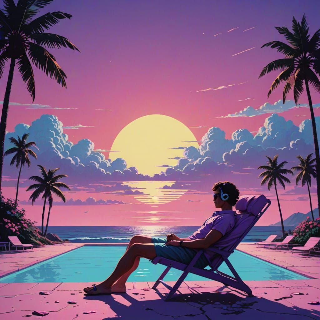 Vaporwave Speedo Sunbather Basks in Retro-Futurist... - AI Art