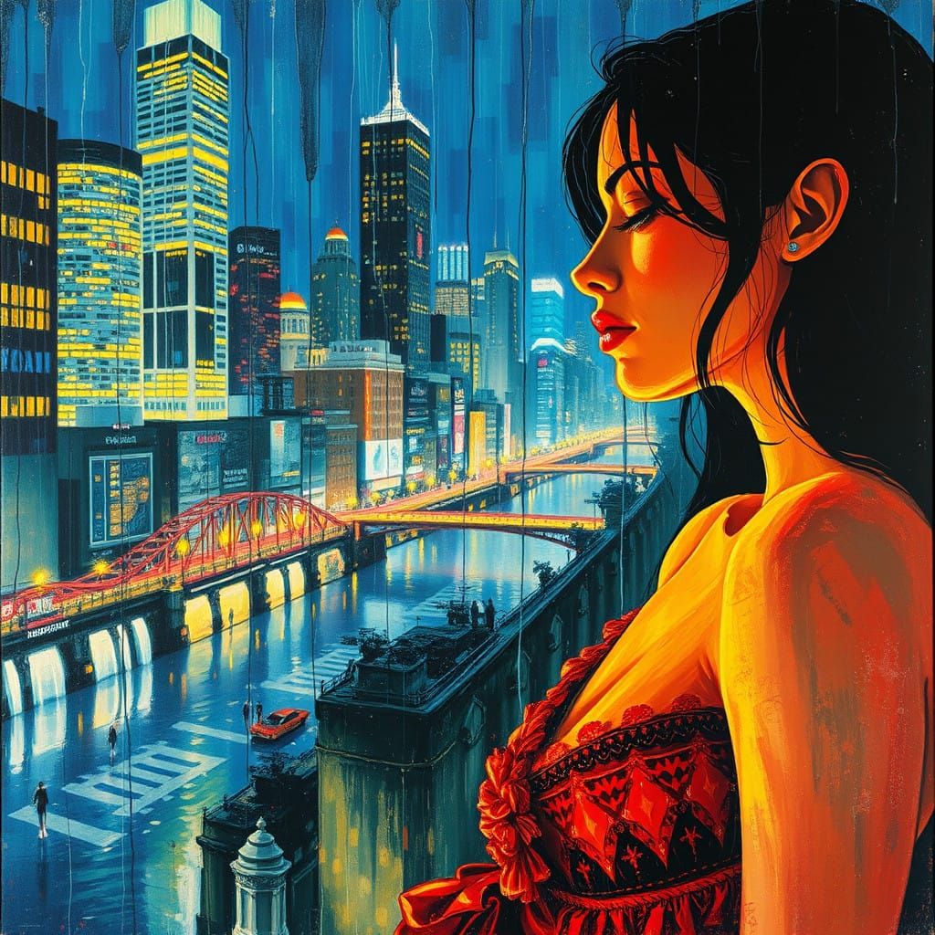 Impasto Cascade Hallucination, female assassin illuminated, Peter Doig ...