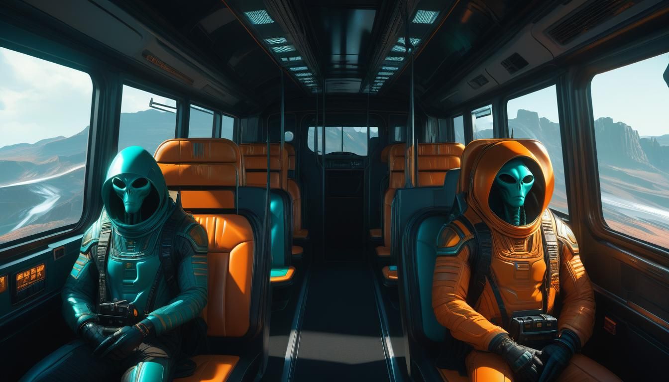 Three Aliens sitting in a bus - AI Generated Artwork - NightCafe Creator