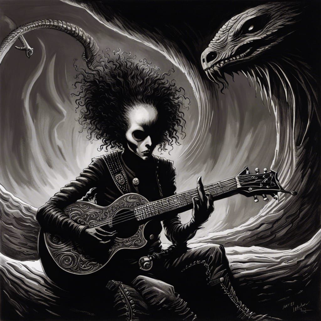 Alien playing guitar - AI Generated Artwork - NightCafe Creator
