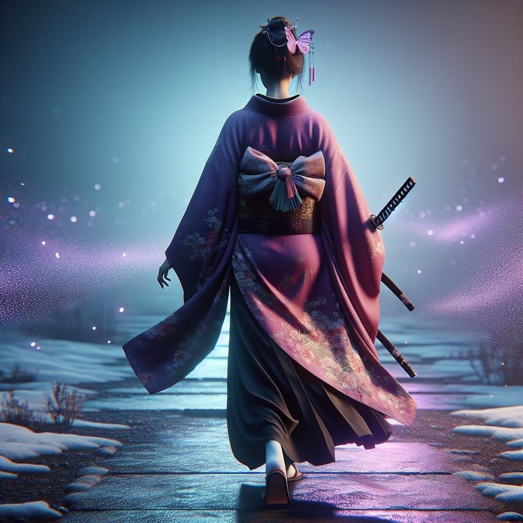 Shinobu Kocho from 'Kimetsu-No-Yaiba' can be seen slowly walking, from ...