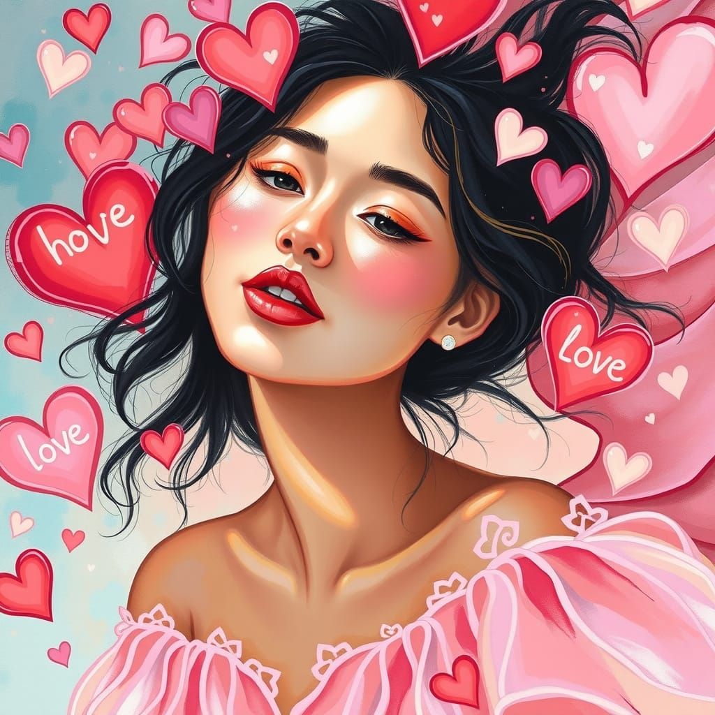 Self love hearts woman - Woman Surrounded by Vibrant Hearts...