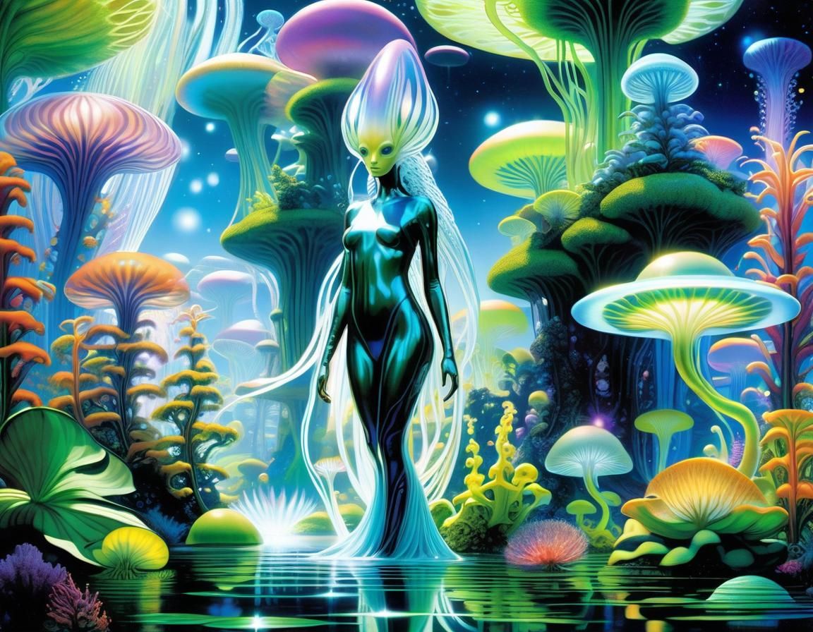 (Utopian Landscape:1.9): (Full body head to toe painting 1.8) of a Stunningly beautiful ethereal ...