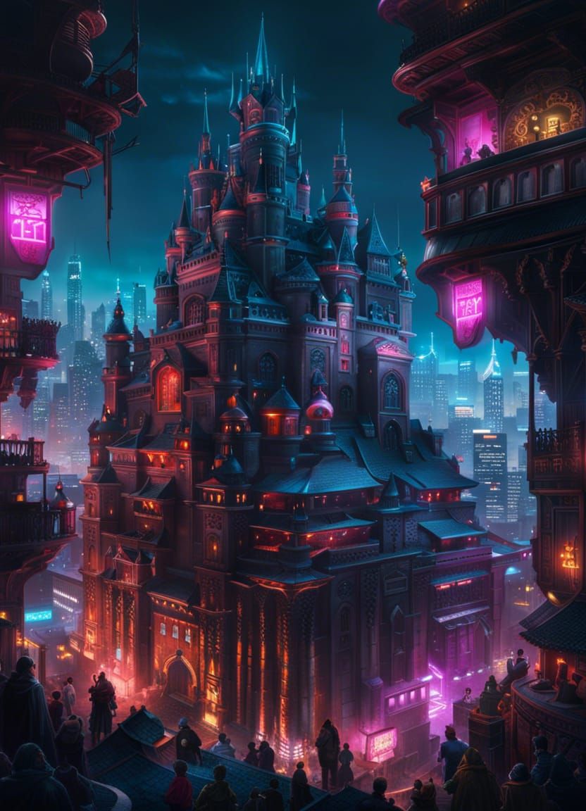 Neon Castle - AI Generated Artwork - NightCafe Creator