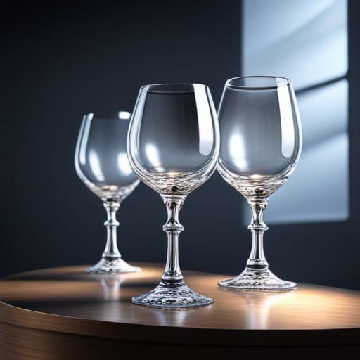 Large classic clear crystal goblets on a shelf Epic cinematic brilliant ...