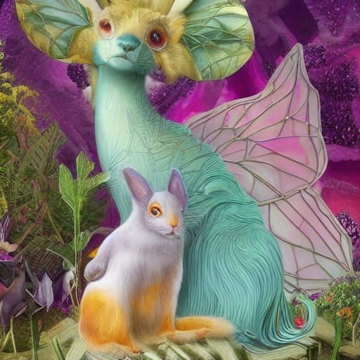 Solar Rabbit in Surreal Solarpunk Village - AI Art