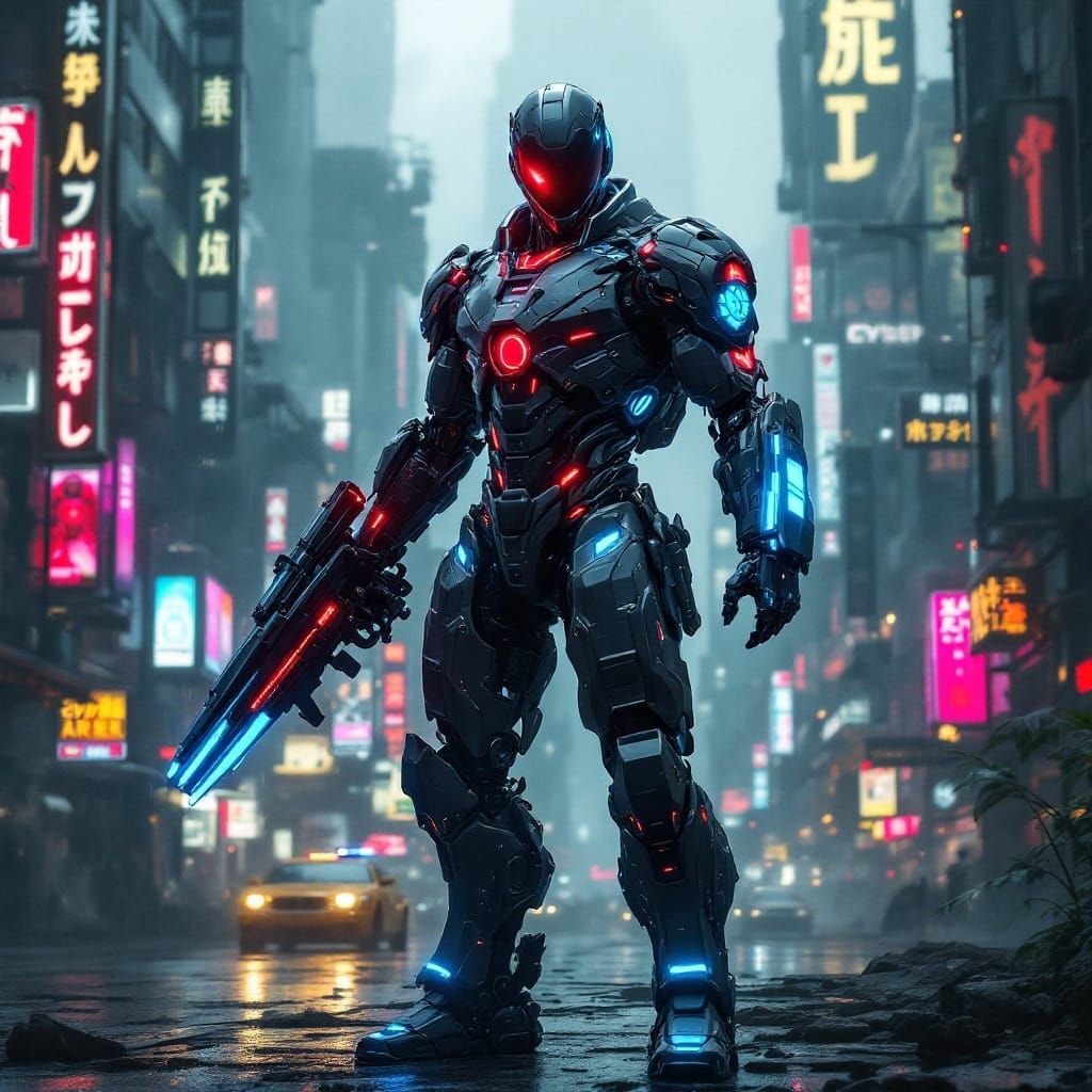 "Create a series of photography and video scenes featuring Cyber Ares ...