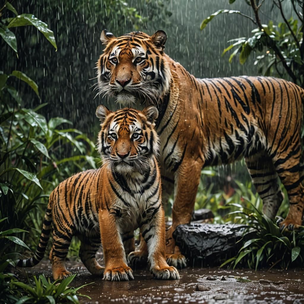 tiger and cubs in a thunderstorm. - AI Generated Artwork - NightCafe ...