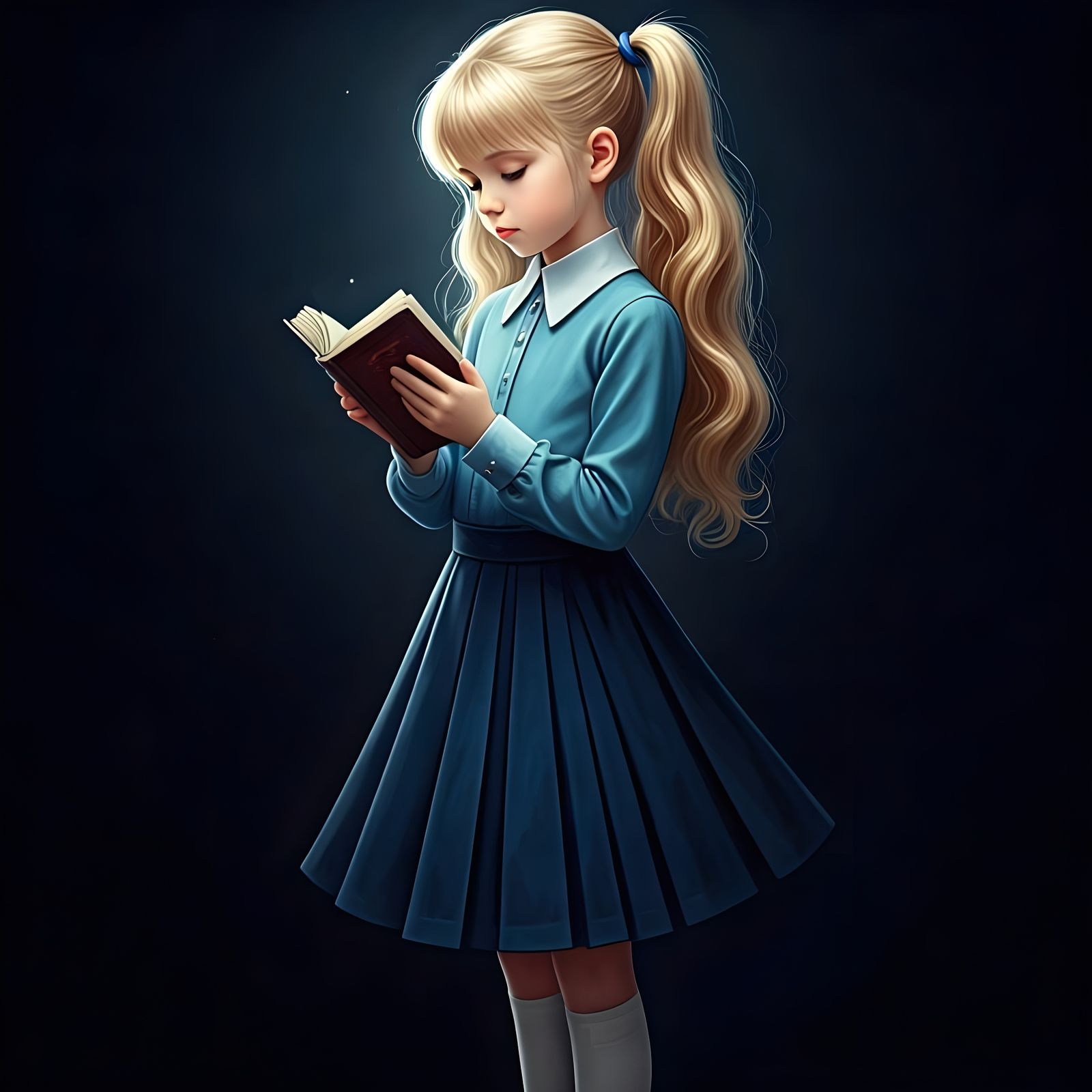 Sweet Blonde Girl Prays with Hands Folded in Alpha... - AI Art