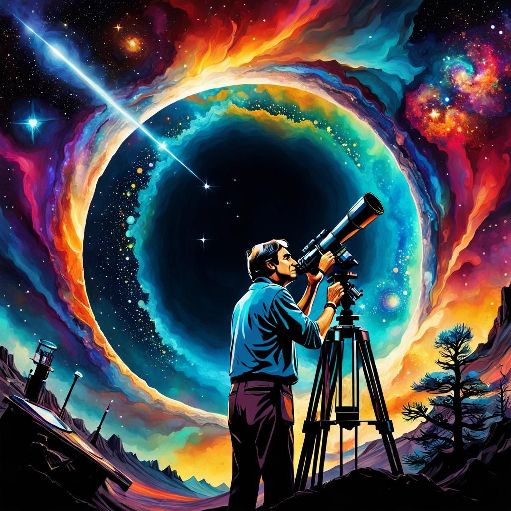 Carl Sagan discovering super nova star with telescope in his astronomy ...