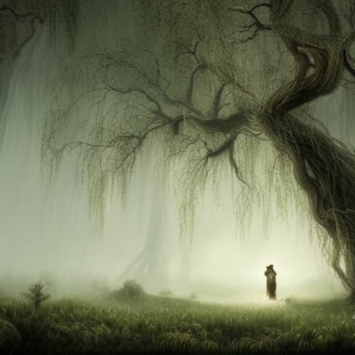 skinwalker by the willow tree - AI Generated Artwork - NightCafe Creator