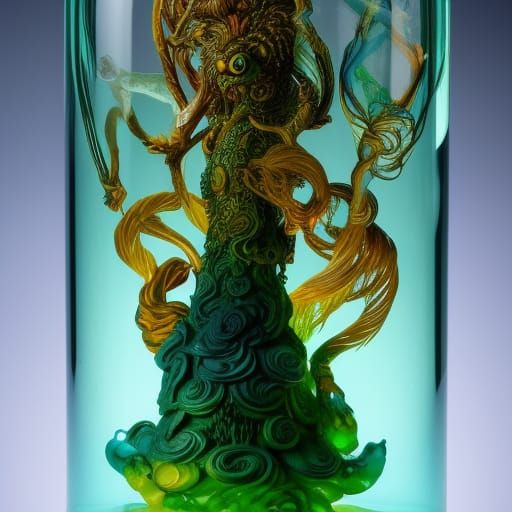 mysterious sculptures of mythical creatures inside of large glass ...