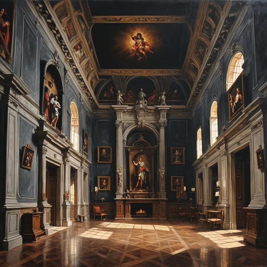 Caravaggio interior hall room oil painting by James Gurney - AI Generated Artwork - NightCafe ...