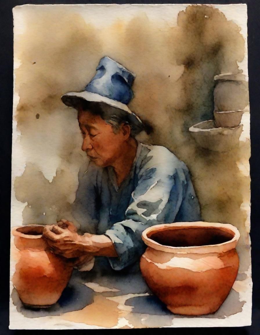 Master & Apprentice potters throwing clay pot - AI Generated Artwork ...