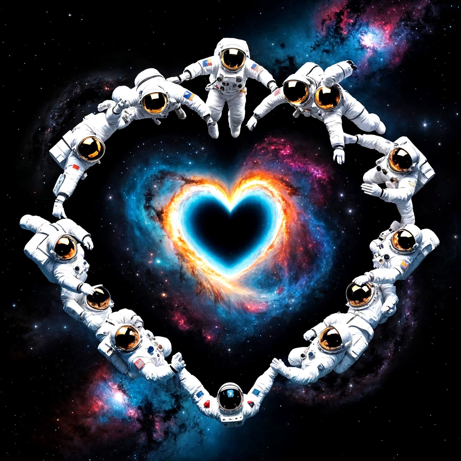 Astronauts Create Heart Shape in Vibrant Galaxy - AI Art