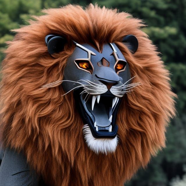 a ferocious copper and silver alien lion - AI Generated Artwork ...