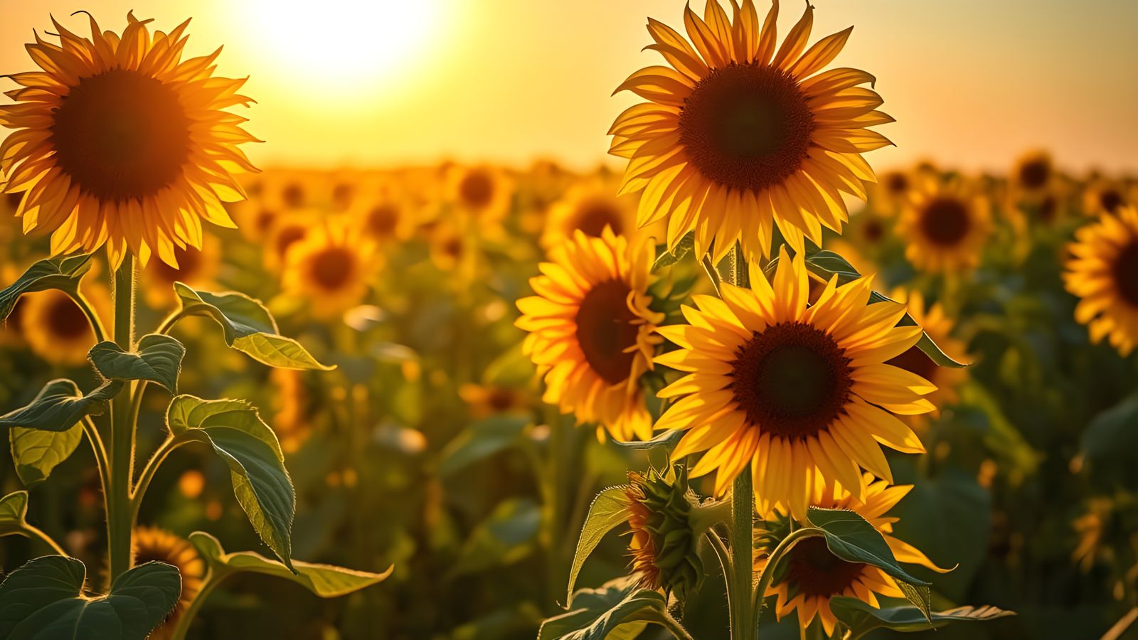 Basking in the Glow - Surreal Sunflower Landscape in Vibrant...
