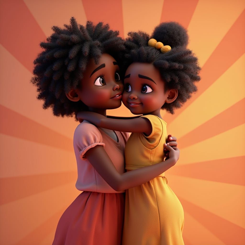 Heartwarming 3D Image: Girl Hugs Mom, Pixar Style - AI Art