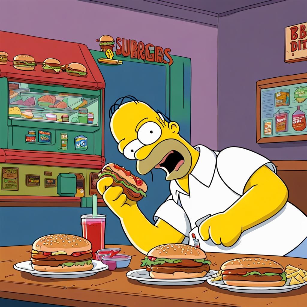 Homer Simpson eating by Bobs Burgers - AI Generated Artwork - NightCafe ...