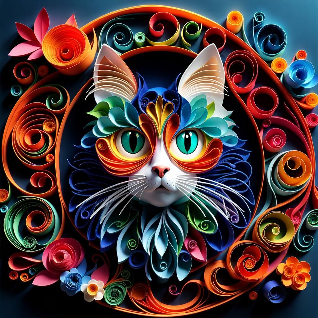 Quilling Papercraft Cat - AI Generated Artwork - NightCafe Creator