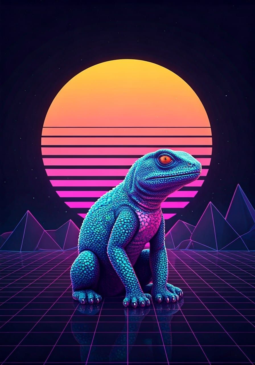 Glitching Neon Lizard Cats in Holographic Gold Dus... - AI Art