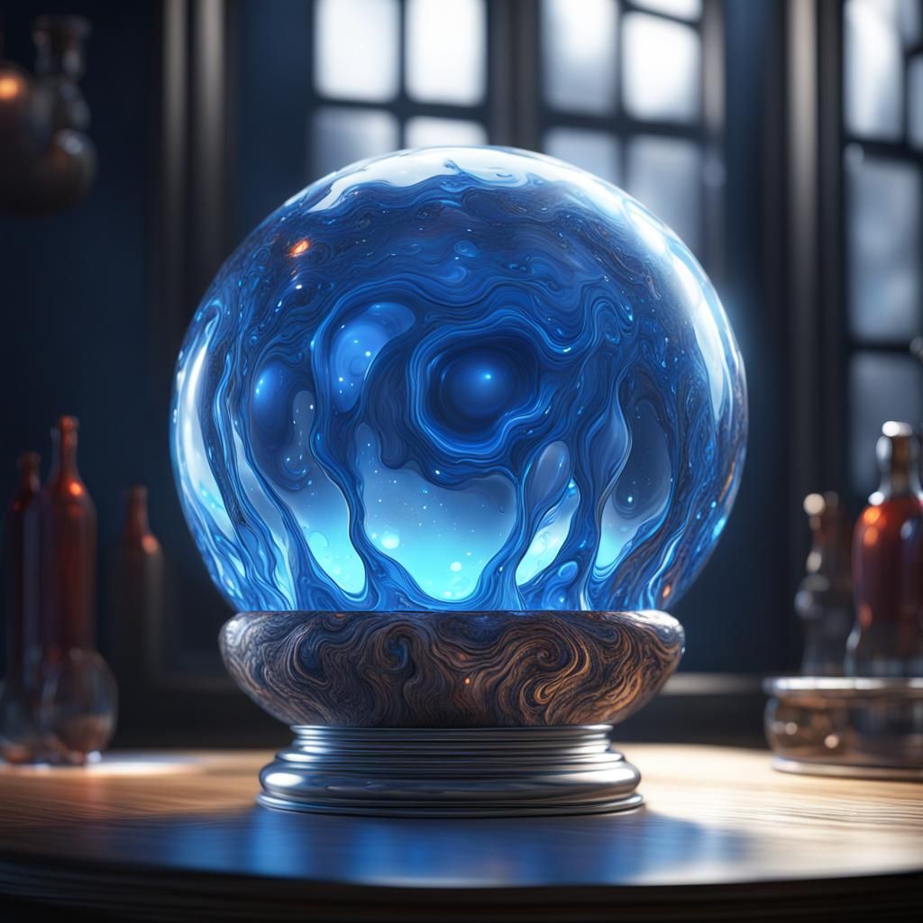 large clear glass lighted sphere, mesmerizing, ultra-thick ultra-bright ...