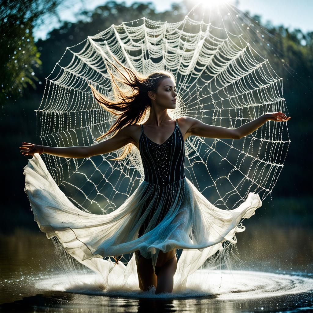 Spectral world. Single image. A wet dancer sheds water as she spins by ...