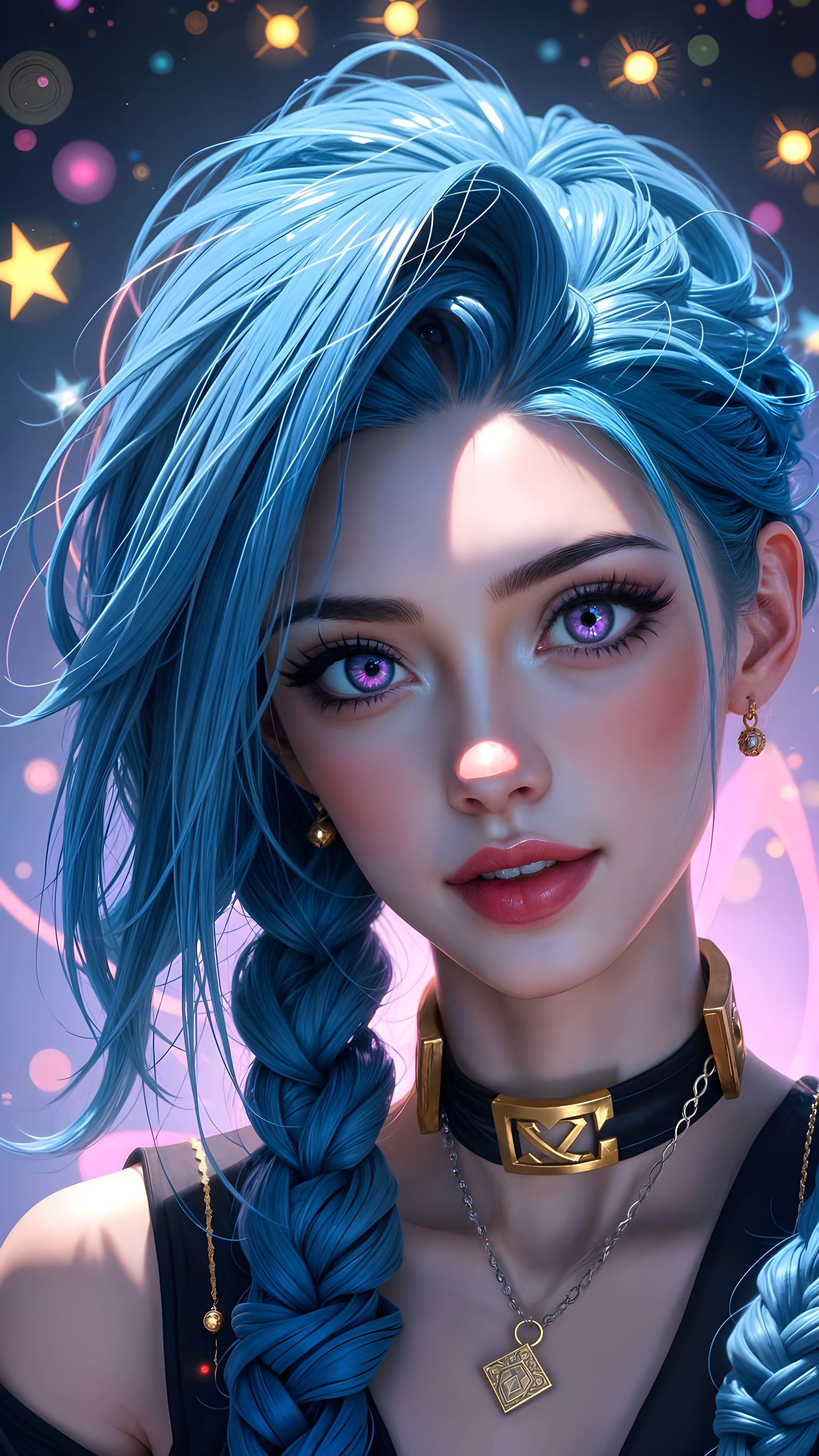 jinx, Draw a light on a blue, faced k-pop girl, (masterpiece:1.2),hi ...