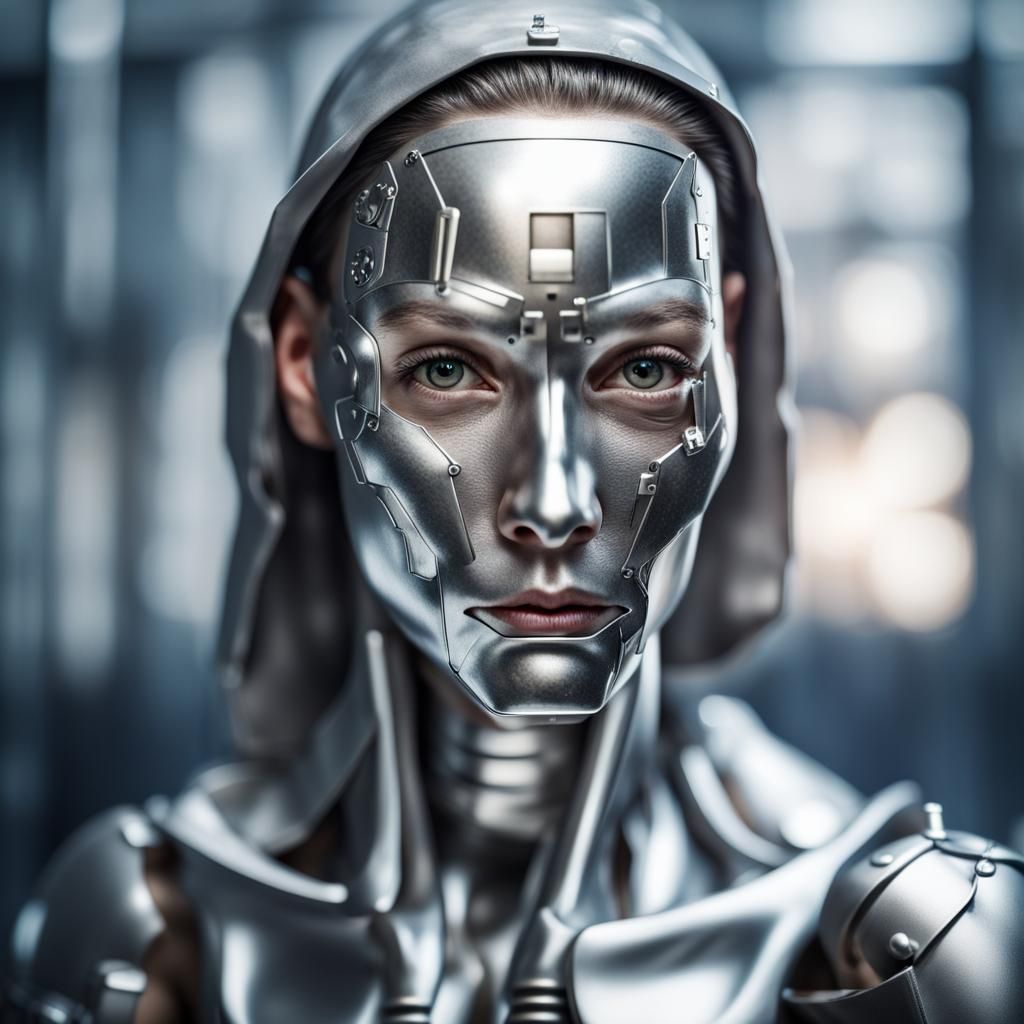 A hyperrealistic portrait of a silver cyborg - AI Generated Artwork ...