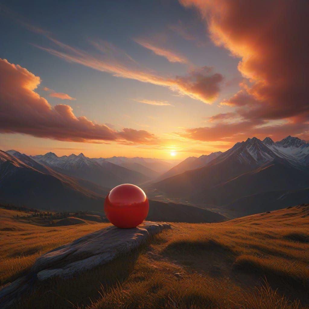 The great big red ball the , Brilliant SUN is Setting over the Mountains