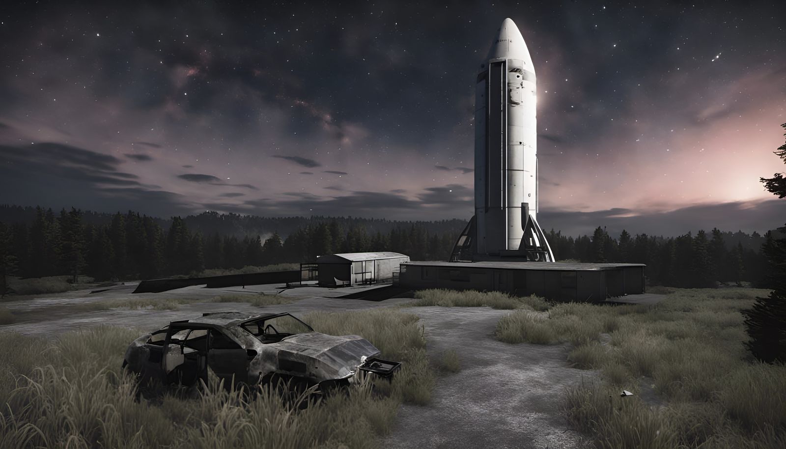 DayZ Image with a Galaxy Sky and SpaceX spaceship on a launchpad - AI Generated Artwork ...