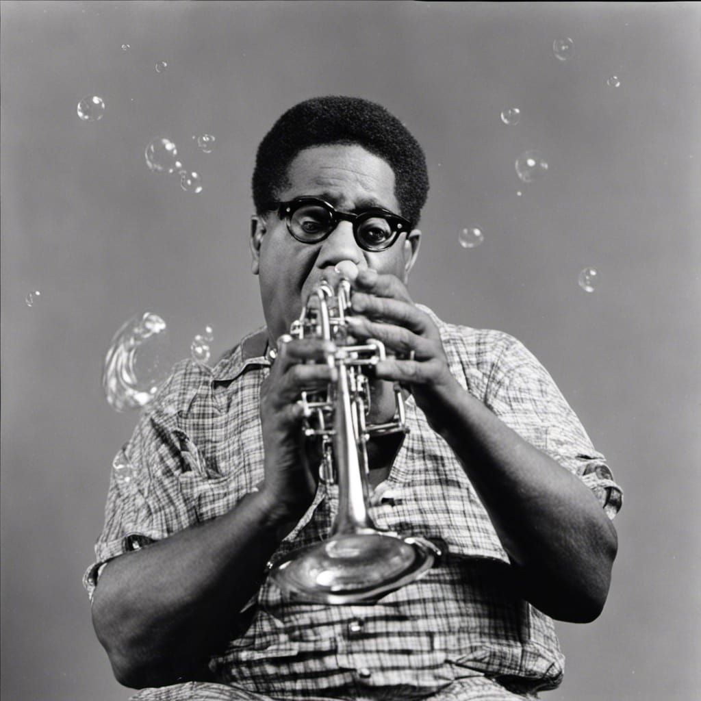 Dizzy Gillespie blowing bubbles out of his trumpet - AI Generated ...