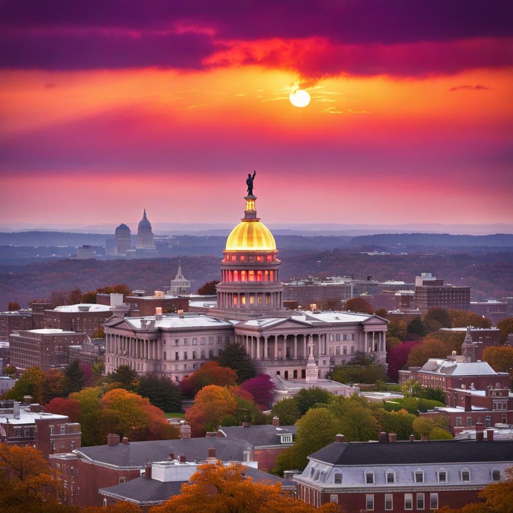 Autimn City At Sunset 1 - AI Generated Artwork - NightCafe Creator