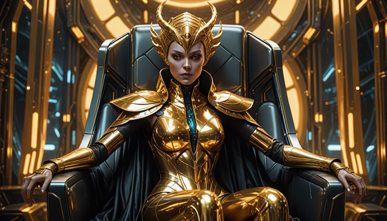 Regal Alien Queen Reigns Supreme in Futuristic Spa... - AI Art