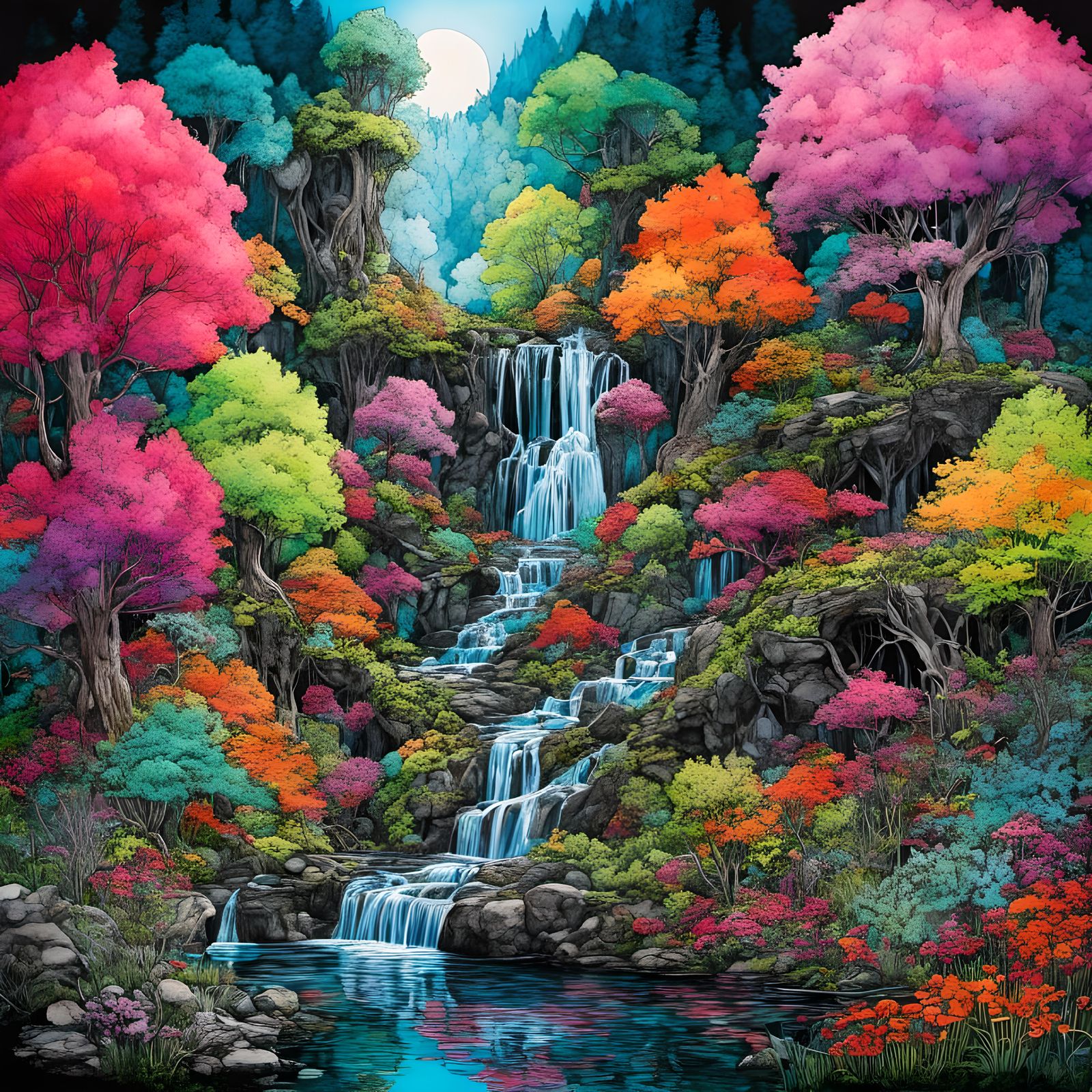 Fantastical faerie landscape in a neon black light fantasy setting - AI ...